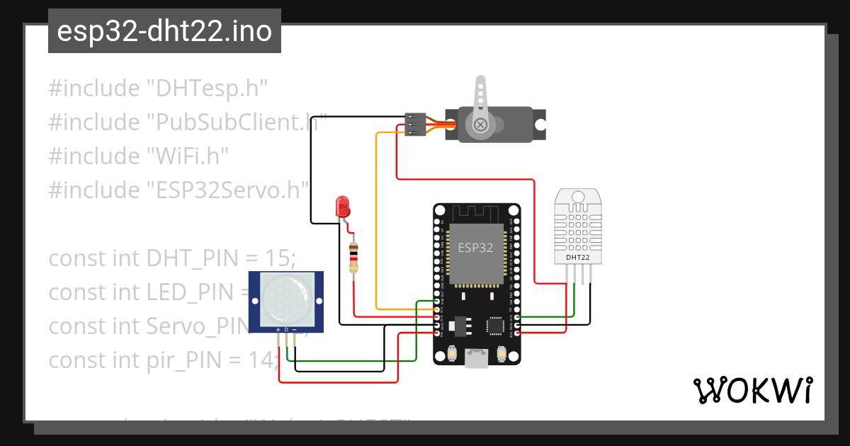 ESP32, LED, DHT22,Servo-PubSub-MQTT - Wokwi ESP32, STM32, Arduino Simulator
