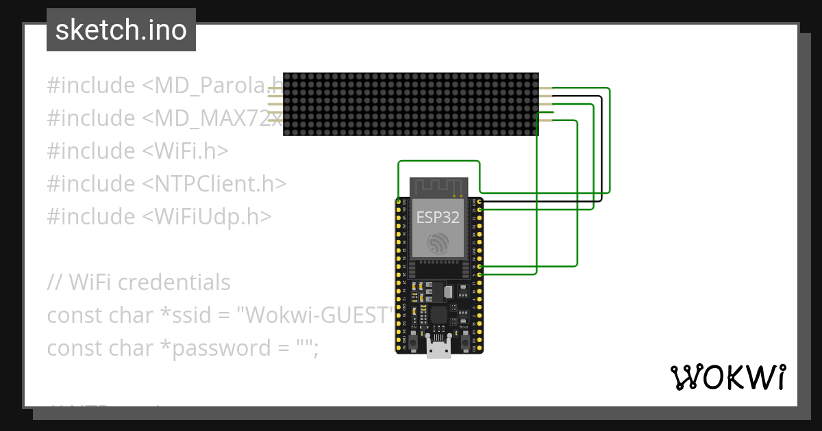 matrix led controlwith display name Copy (2) - Wokwi ESP32, STM32, Arduino Simulator
