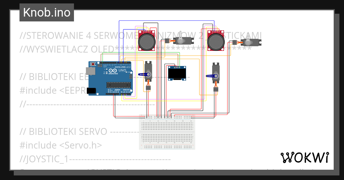 4 SERVA STEROWANE 2 JOYSTKAMI + OLED+KOD PROBA 33 - Wokwi ESP32, STM32, Arduino Simulator