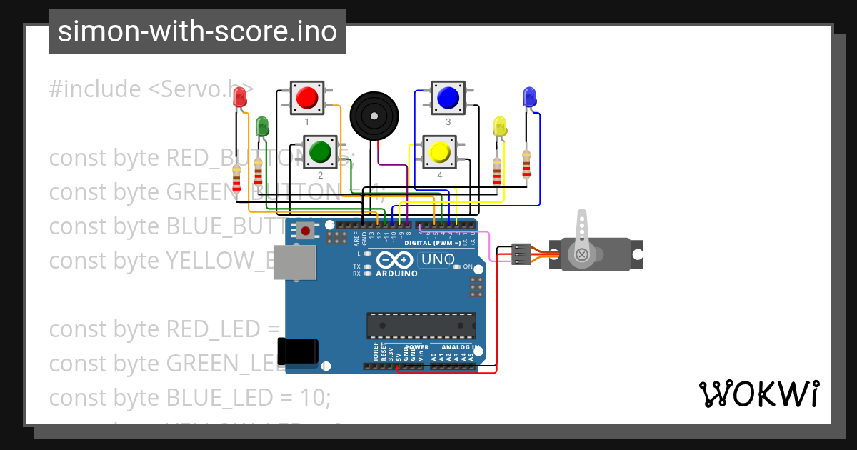 Simon + sweet dropper servo - Wokwi ESP32, STM32, Arduino Simulator