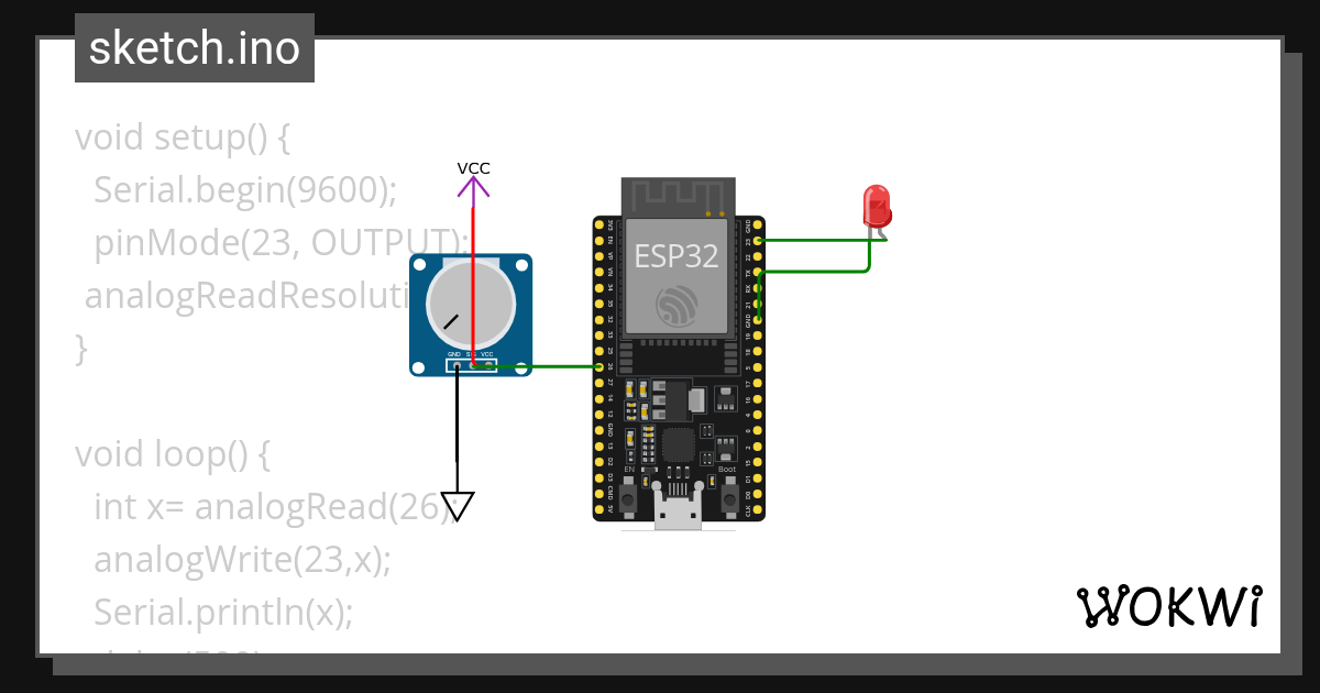 Potenial Meter And Led Wokwi Esp32 Stm32 Arduino Simulator 