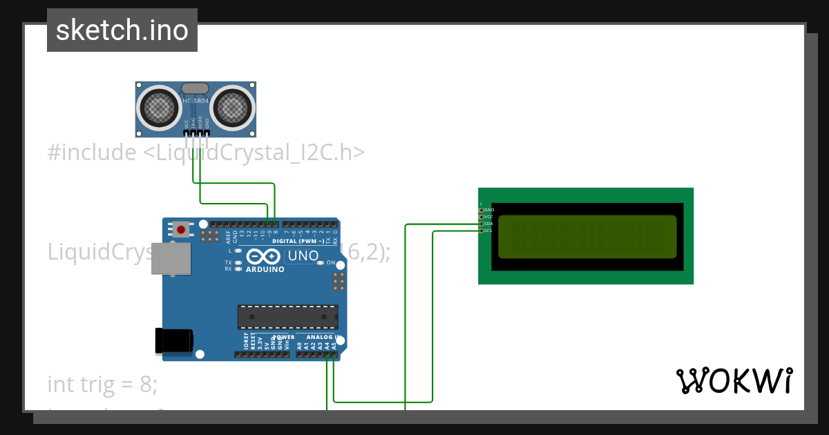 To Display Distance Data On I2lcd Screen Wokwi Esp32 Stm32 Arduino Simulator 