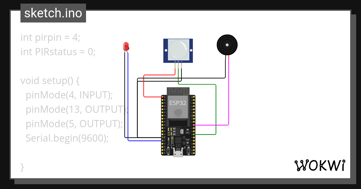 Sensor Pir Dengan Buzzer Wokwi Esp32 Stm32 Arduino Simulator 3361