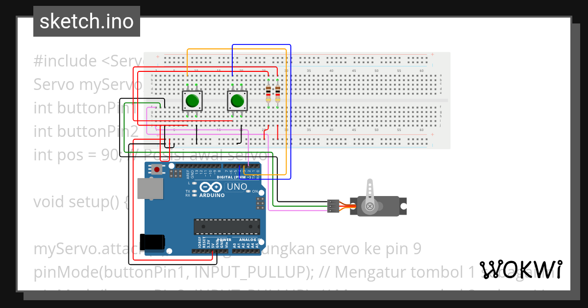 Servo + Button Copy - Wokwi ESP32, STM32, Arduino Simulator