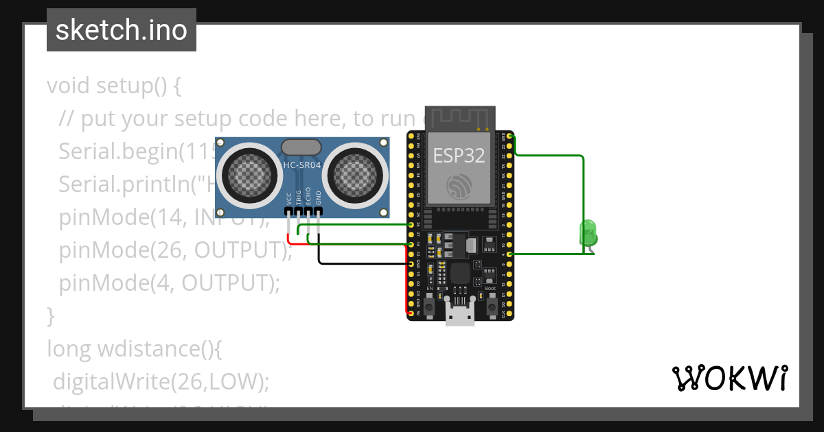 ULTRA SONIC WITH CLOUD - Wokwi ESP32, STM32, Arduino Simulator