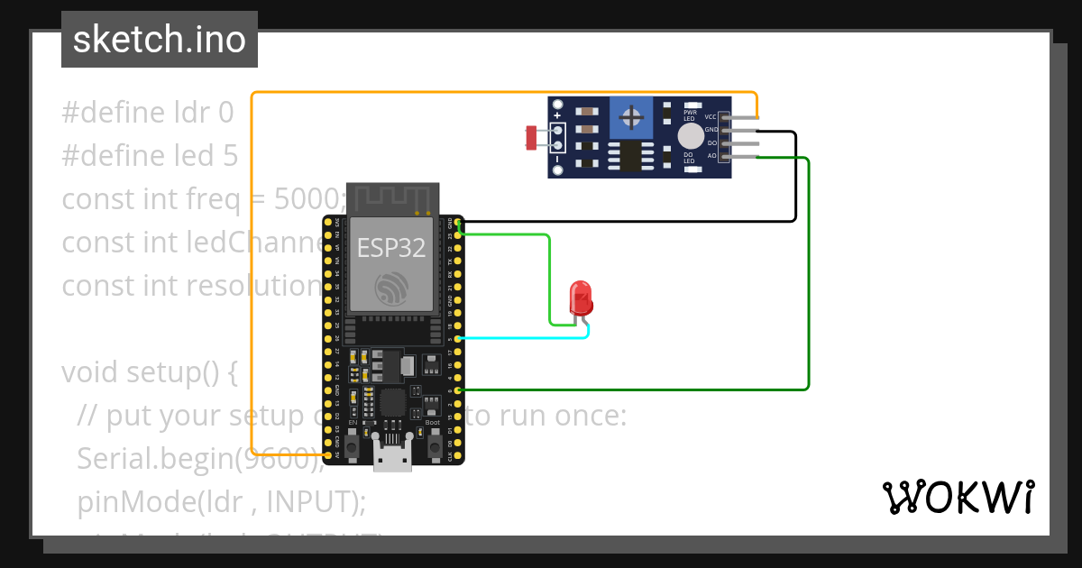 lamp light with ldr - Wokwi ESP32, STM32, Arduino Simulator