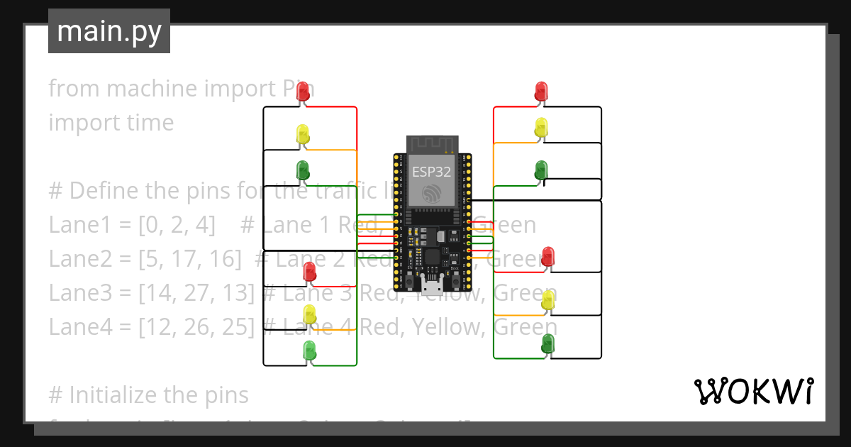 4 way reaffic light - Wokwi ESP32, STM32, Arduino Simulator