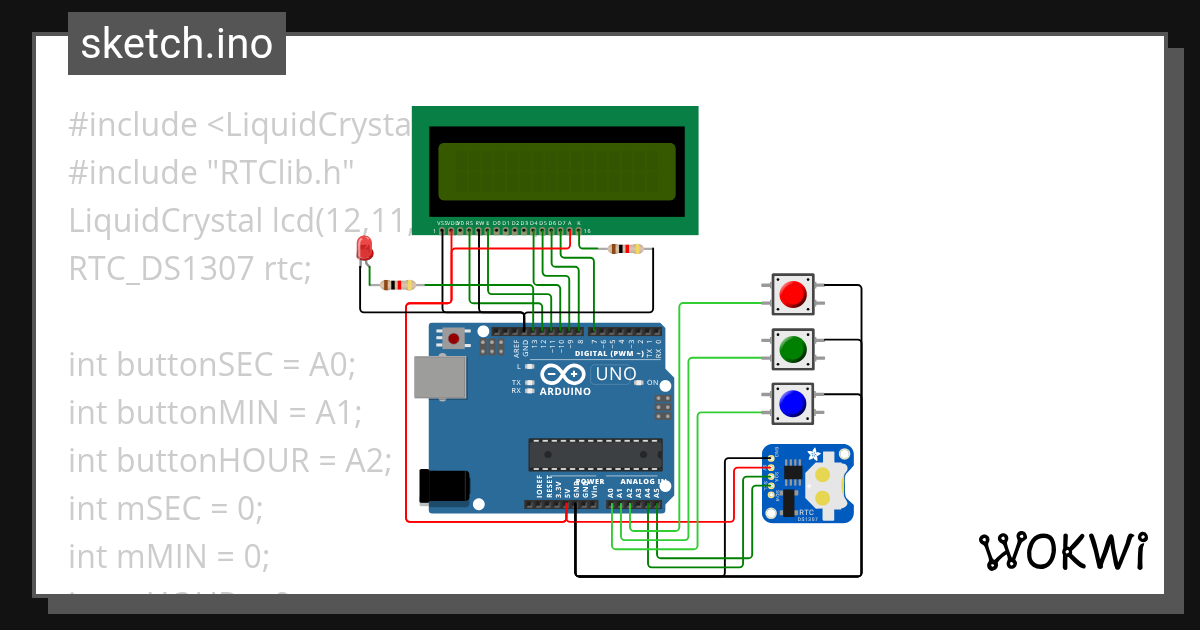 LCD RTC Ura - Wokwi ESP32, STM32, Arduino Simulator