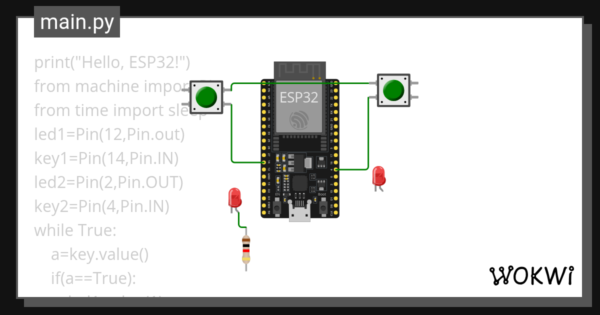2 Led two switch - Wokwi ESP32, STM32, Arduino Simulator