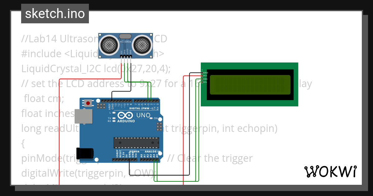 //Lab14 Ultrasonic_sensor+LCD - Wokwi ESP32, STM32, Arduino Simulator