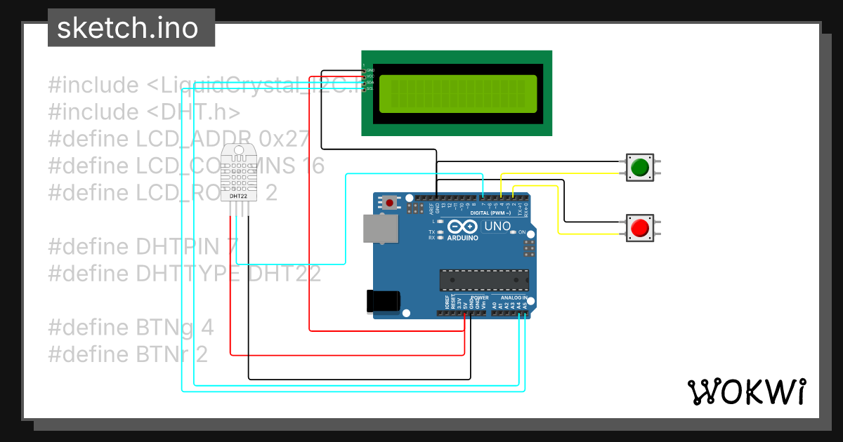 เชื่อมต่อวงจร Arduino,LCD 16x2,DHT22,ปุ่ม แสดงค่าอุณหภูมิและความชื้น ...
