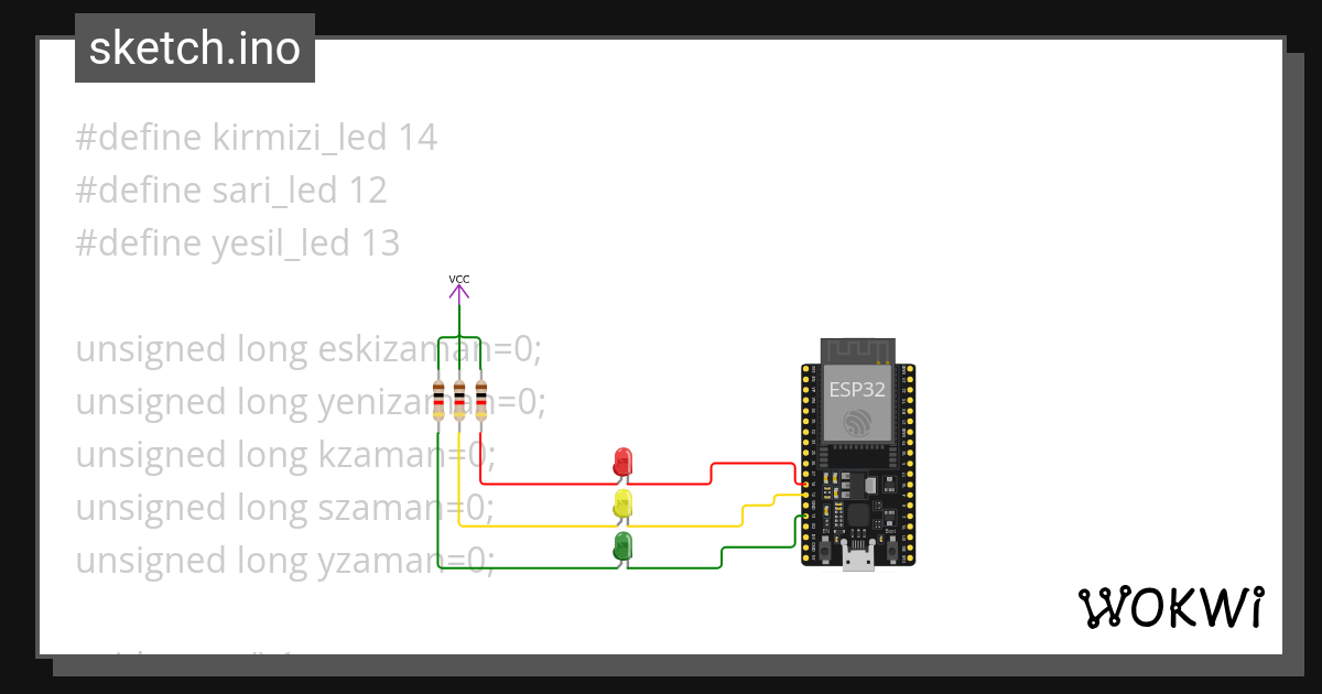 Trafik Lambası Wokwi Esp32 Stm32 Arduino Simulator 