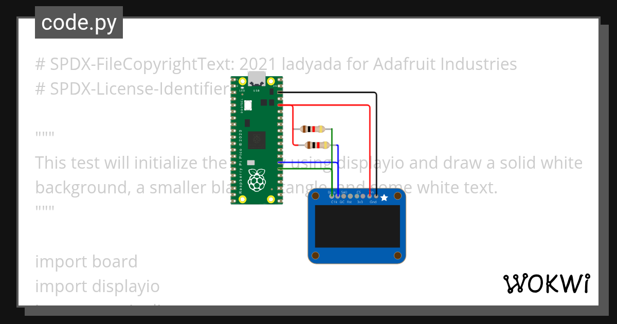 CircuitPython SSD1306 on Pi Pico Copy - Wokwi ESP32, STM32, Arduino Simulator