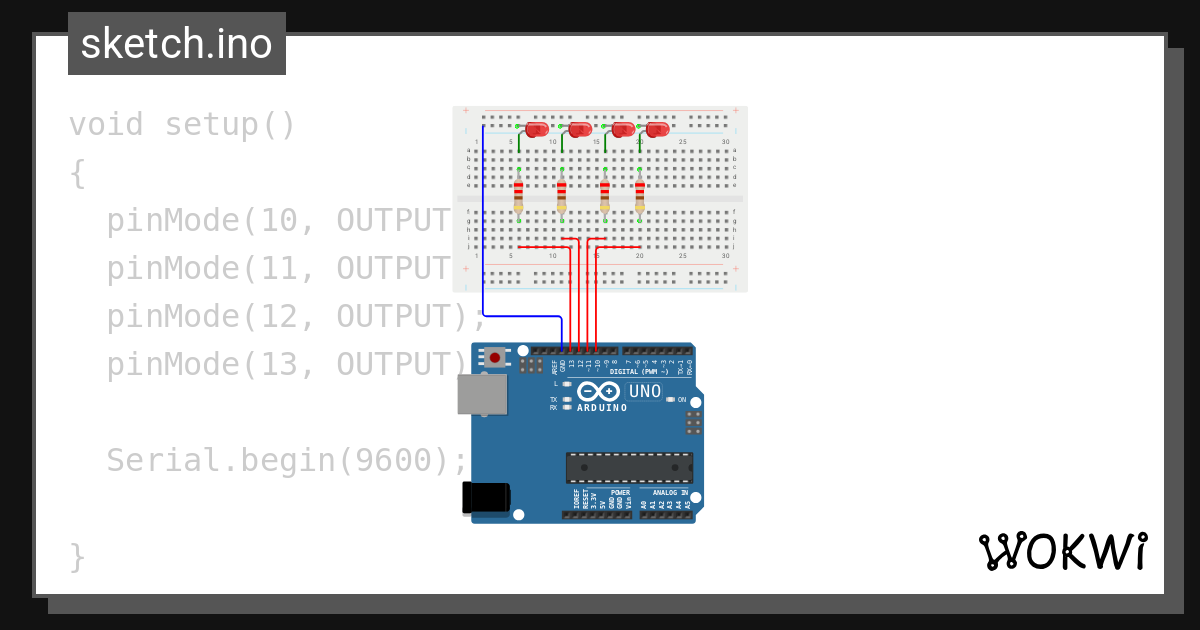 Code2 : Faire clignoter 4 LEDs - Wokwi ESP32, STM32, Arduino Simulator Code2 : Faire clignoter 4 LEDs - Wokwi ESP32, STM32, Arduino Simulator