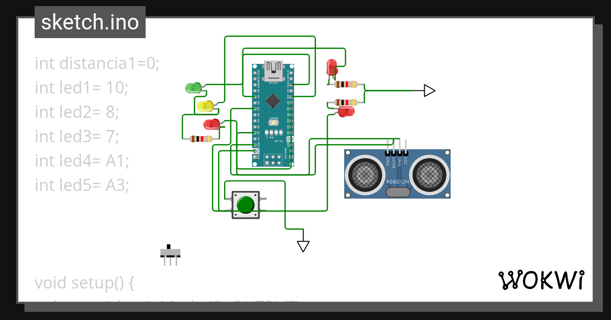 tarea de ultrasonido y leds - Wokwi ESP32, STM32, Arduino Simulator