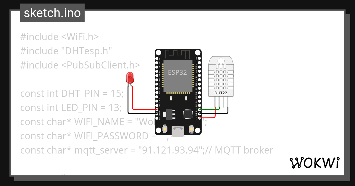 DHT22 Data MQTT - Wokwi ESP32, STM32, Arduino Simulator