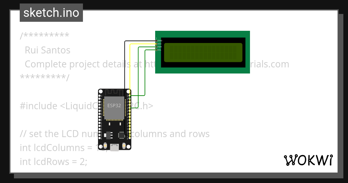 displaying hello with lcd - Wokwi ESP32, STM32, Arduino Simulator