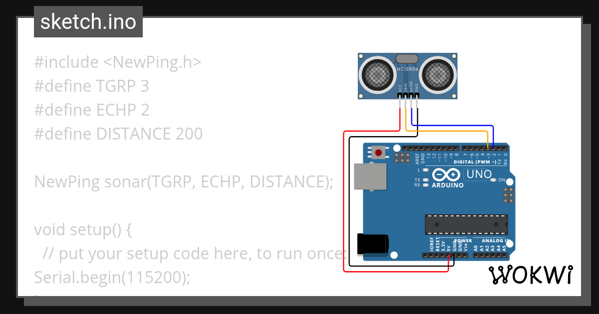 NewPing - UltraSonic - Wokwi ESP32, STM32, Arduino Simulator