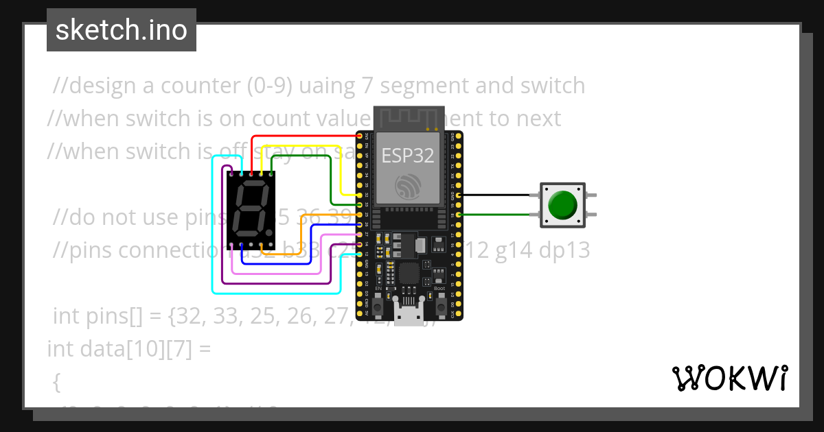 SEVENSEG_1TO9_switch - Wokwi ESP32, STM32, Arduino Simulator