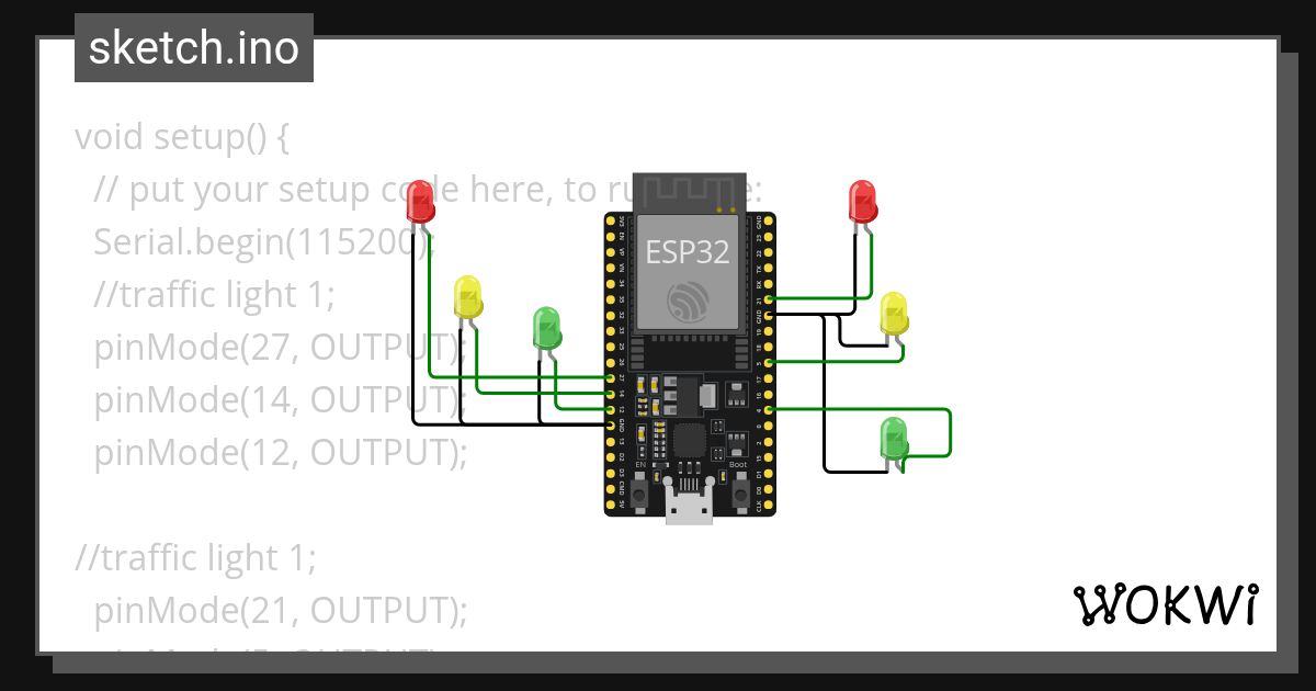traffic light simulation - Wokwi ESP32, STM32, Arduino Simulator