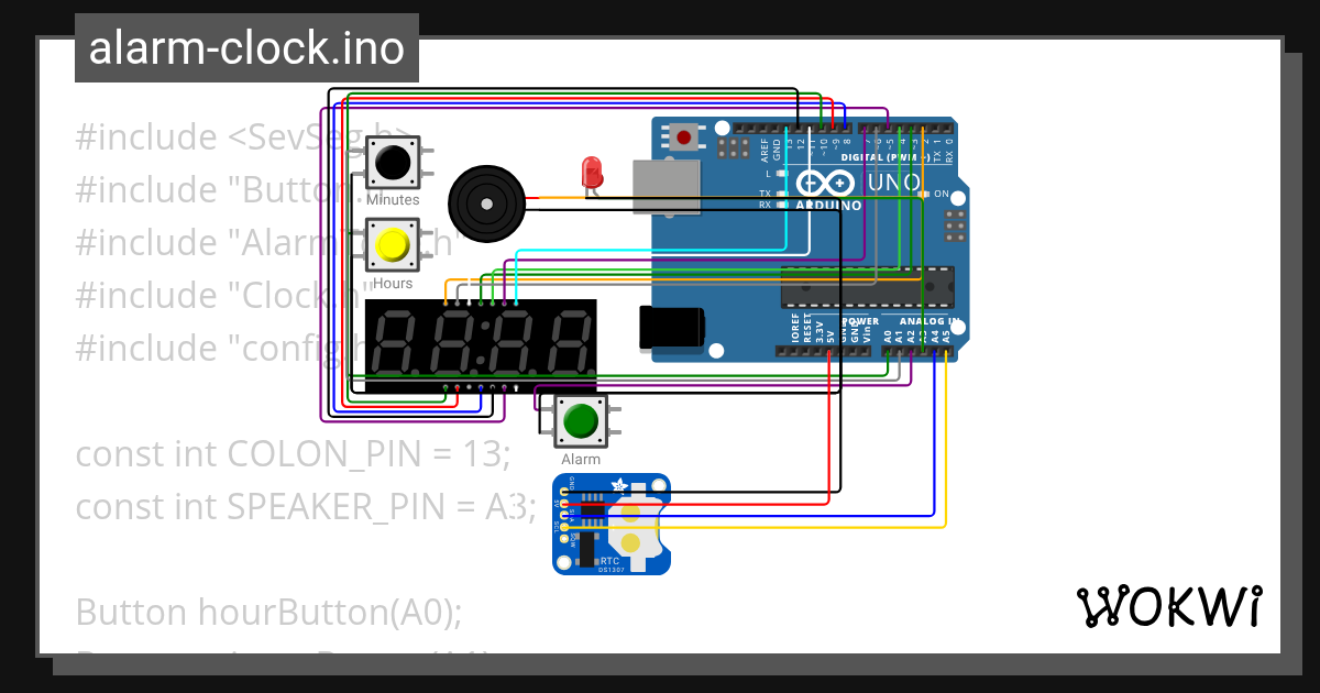 RTC alarm with musical tone and custom input - Wokwi ESP32, STM32, Arduino Simulator