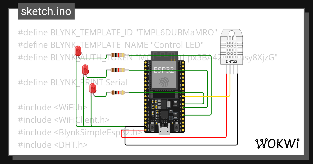 control LED and Monitoring - Wokwi ESP32, STM32, Arduino Simulator