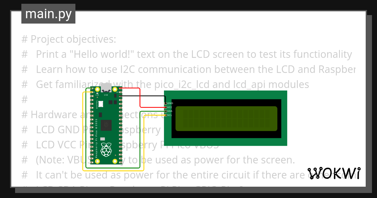 Raspberry Pi Pico LCD I2C Hello World Copy - Wokwi ESP32, STM32 ...
