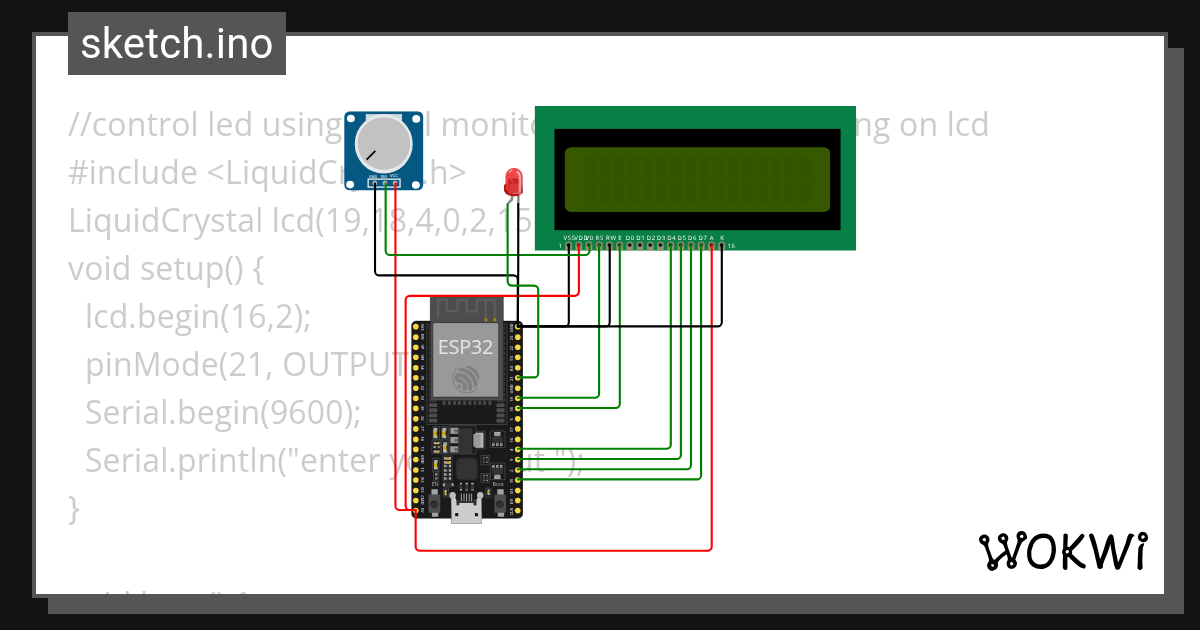 LCD LED circuit - Wokwi ESP32, STM32, Arduino Simulator