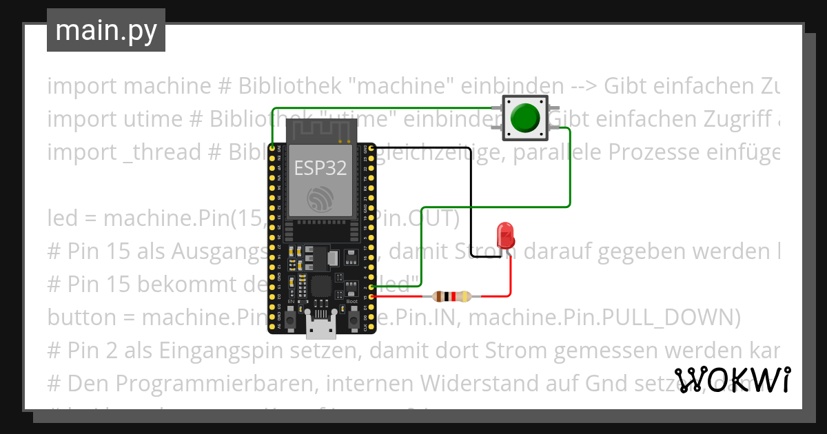 LED + Button + Thread - Wokwi ESP32, STM32, Arduino Simulator