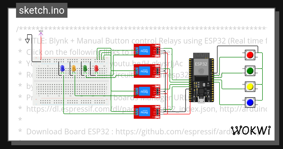 Relay 4 Blynk Ukki - Wokwi ESP32, STM32, Arduino Simulator