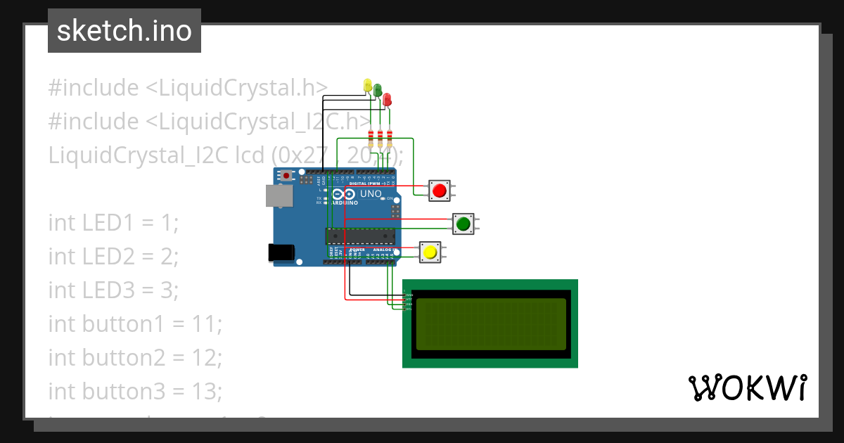 Program lcd dan led - Wokwi ESP32, STM32, Arduino Simulator