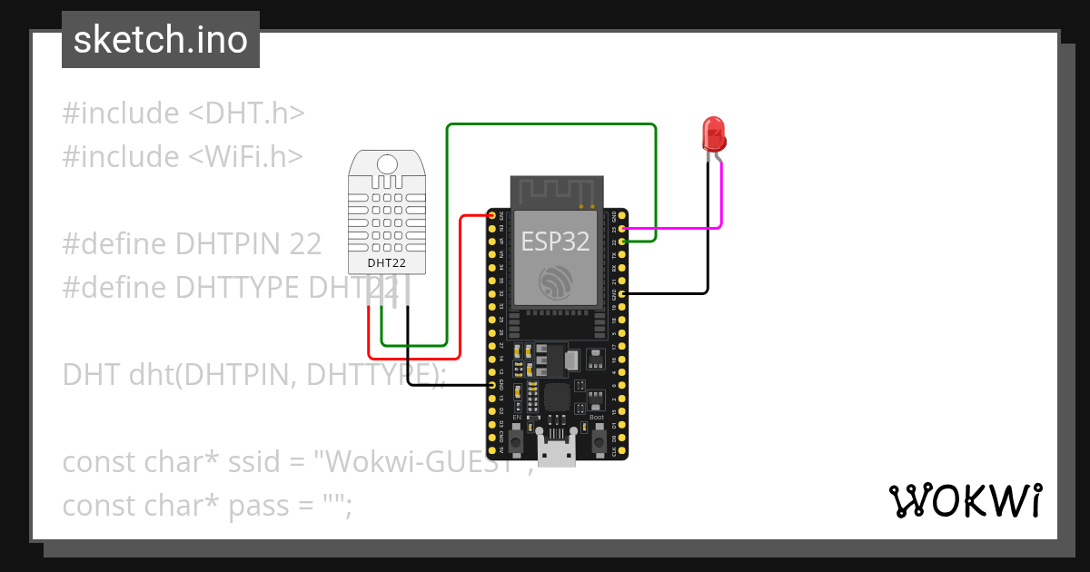 DHT22 With ESP32 - Wokwi ESP32, STM32, Arduino Simulator