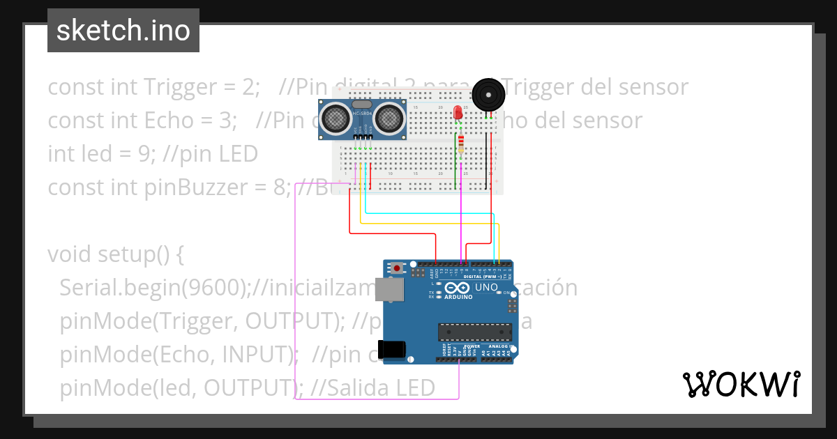 09_PROYECTO_PARKTRONIC_Buzzer +LED + Sensor Utrasonidos - Wokwi ESP32, STM32, Arduino Simulator