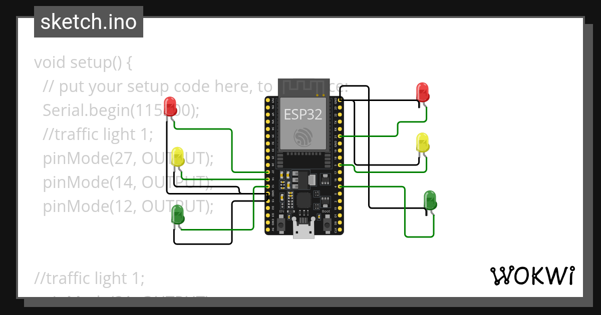 Traffic Light Simulation - Wokwi ESP32, STM32, Arduino Simulator