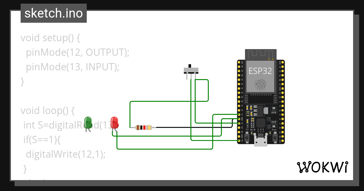 led with switch - Wokwi ESP32, STM32, Arduino Simulator