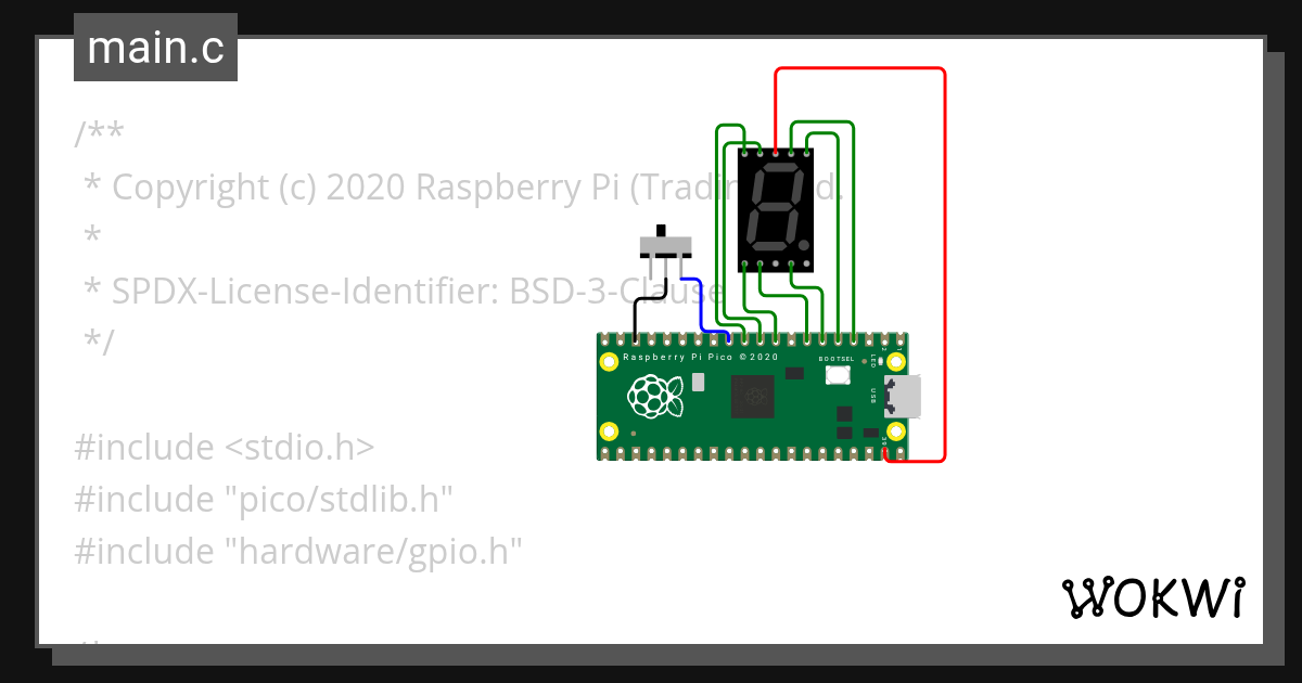 7 Segment Pi Pico SDK - Wokwi ESP32, STM32, Arduino Simulator