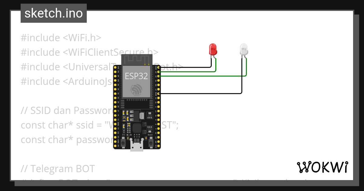 4. LED IoT Telegram - Wokwi ESP32, STM32, Arduino Simulator
