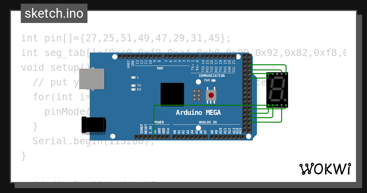 段码表显示数码管 Wokwi Esp32 Stm32 Arduino Simulator