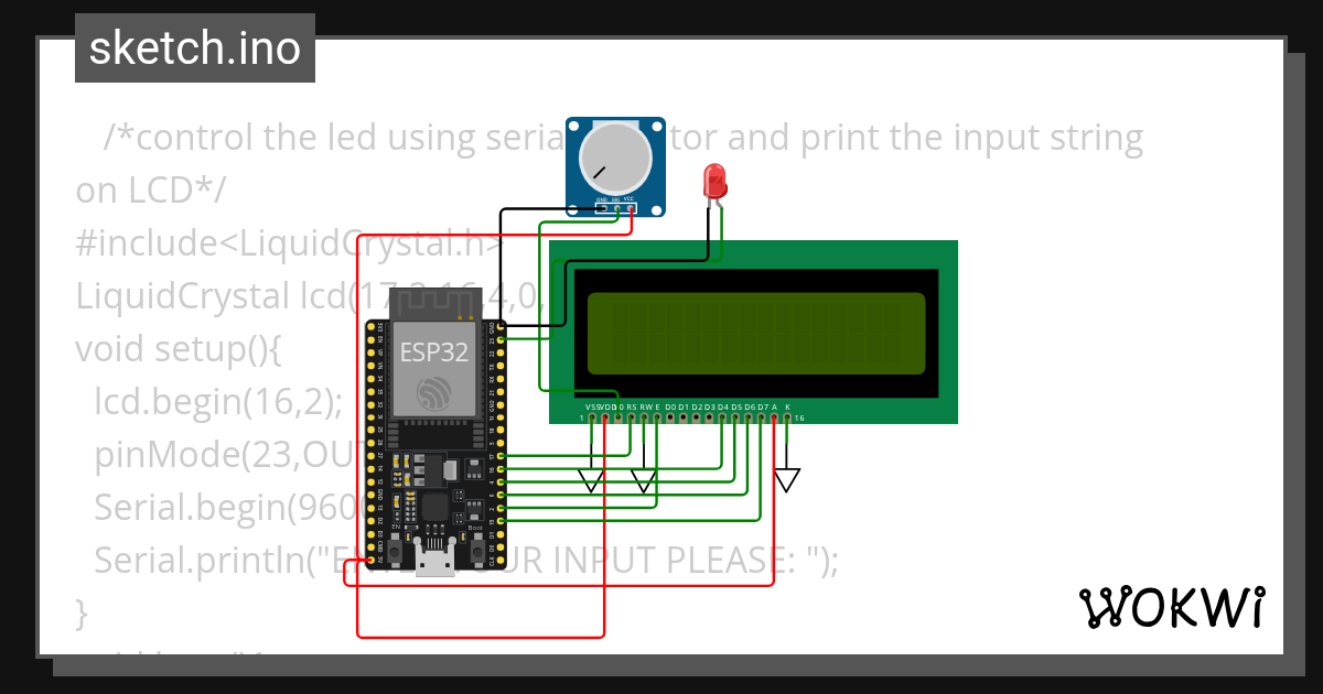 led control by serial monitor using esp32 - Wokwi ESP32, STM32, Arduino Simulator