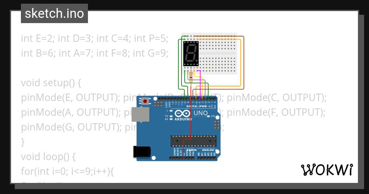 UYGULAMA7 7SEGMENT DİSPLAY KULLANIMI SAYILARI SAYMA - Wokwi ESP32, STM32, Arduino Simulator