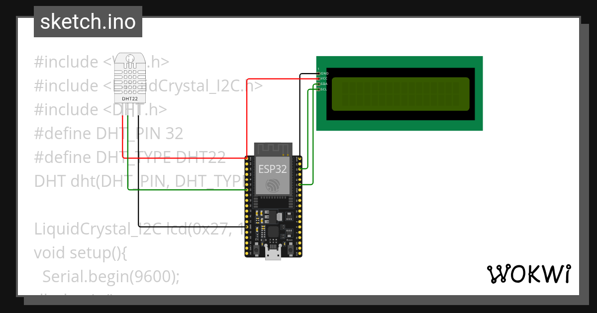 DHT22&LCD - Wokwi ESP32, STM32, Arduino Simulator