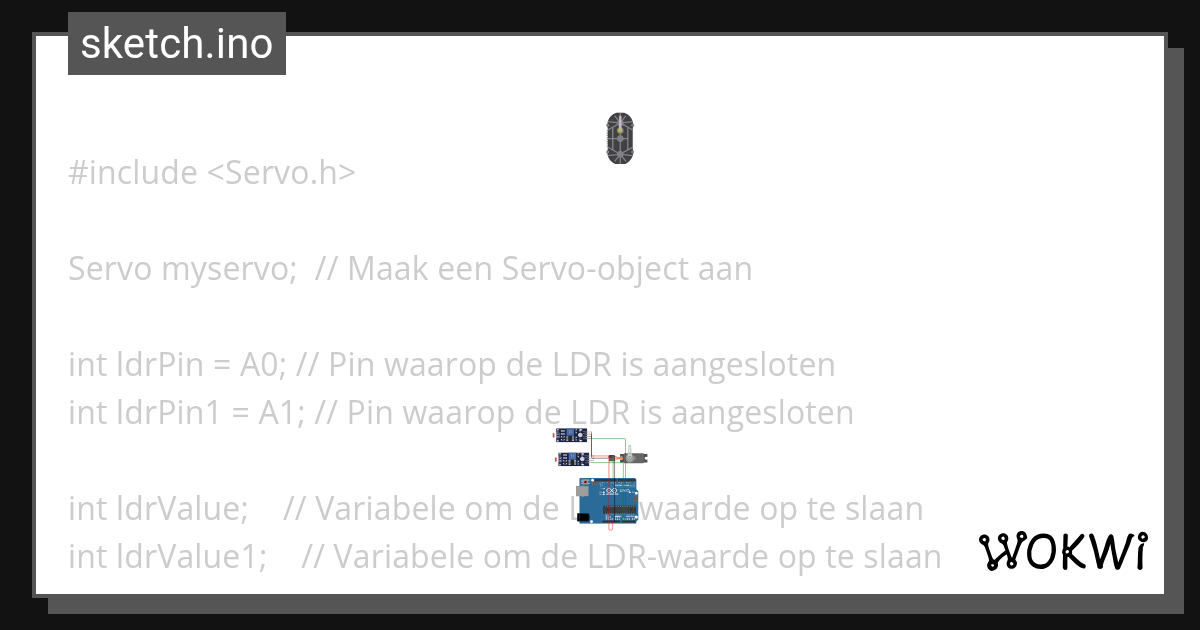 Zonnesensor met 2 x Ldr met servo - Wokwi ESP32, STM32, Arduino Simulator