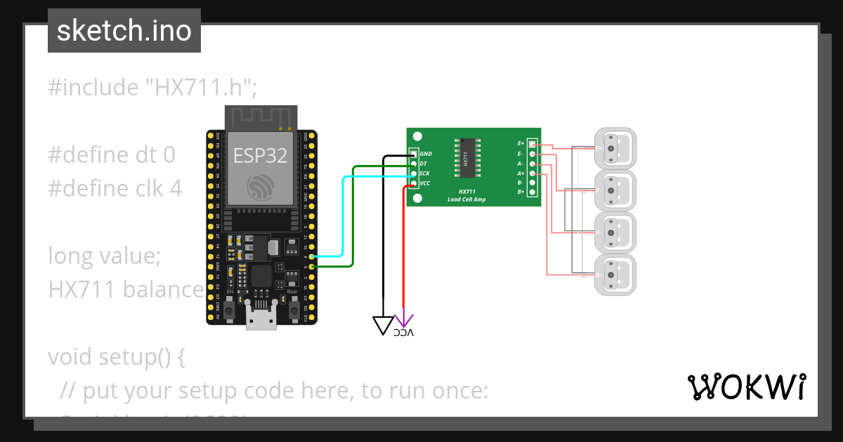 Calibration HX711 - Wokwi ESP32, STM32, Arduino Simulator