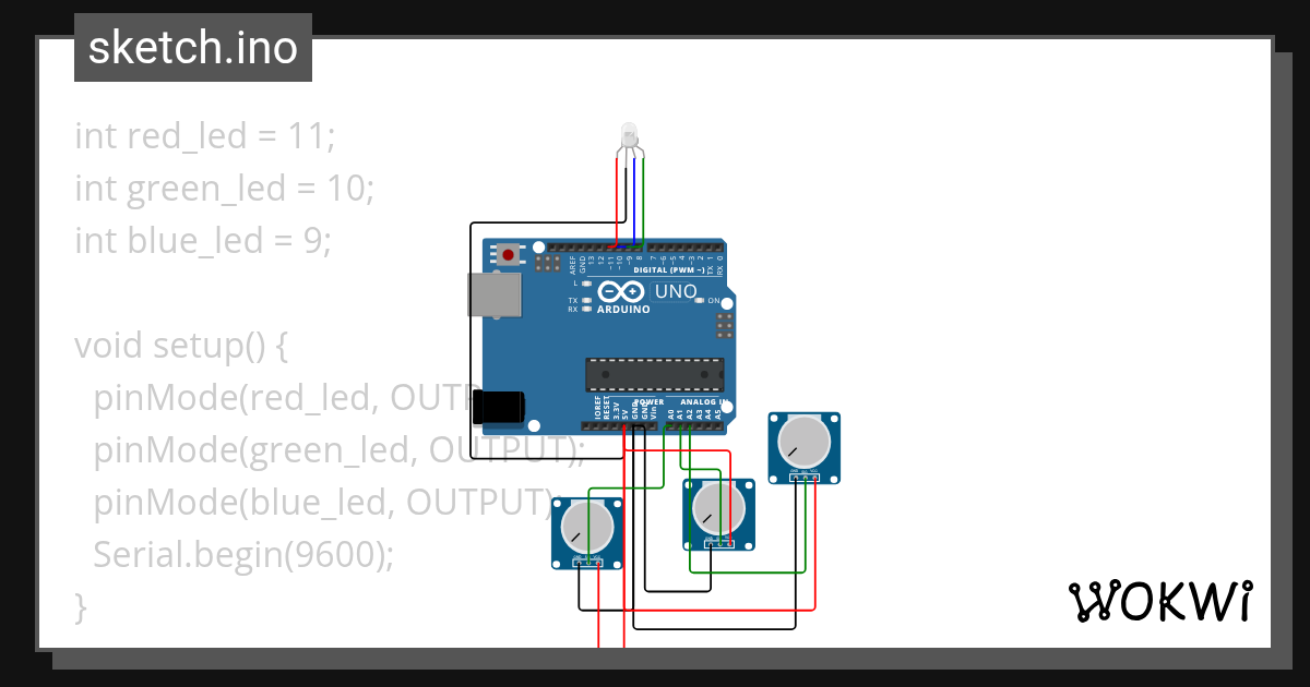 3 potenciometre, COM=A - Wokwi ESP32, STM32, Arduino Simulator