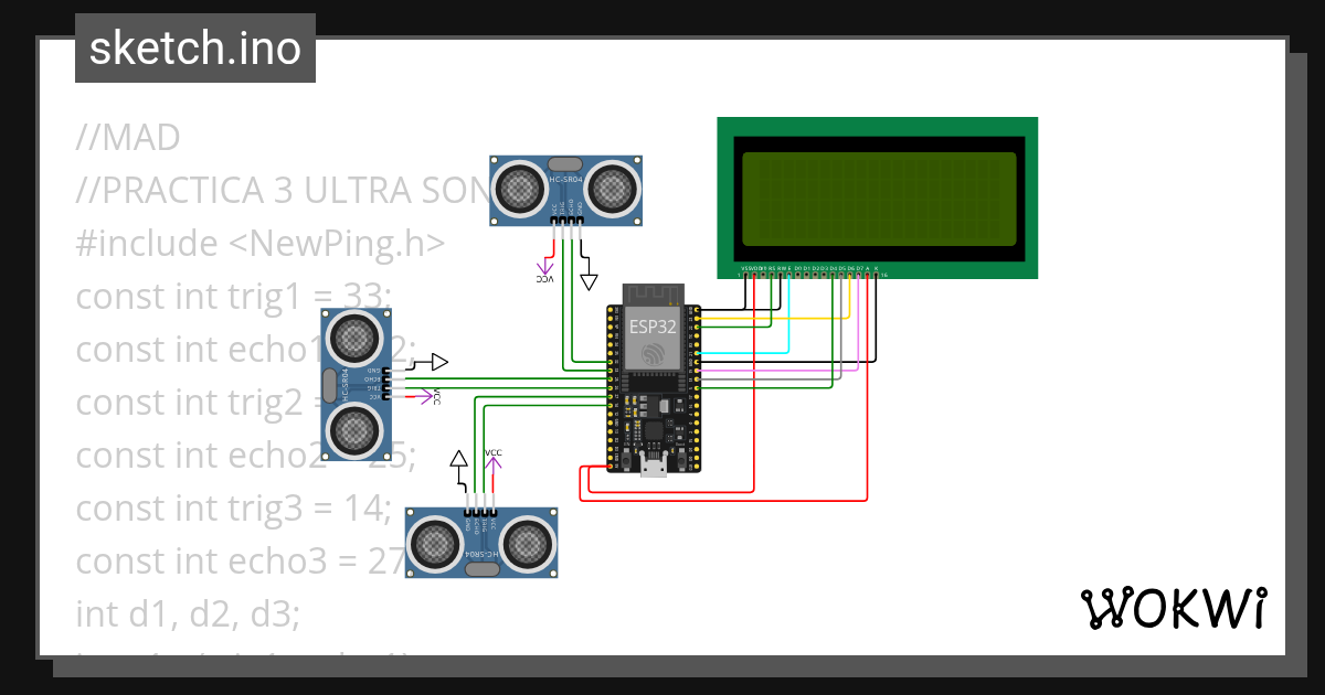3 ultrasonic - Wokwi ESP32, STM32, Arduino Simulator