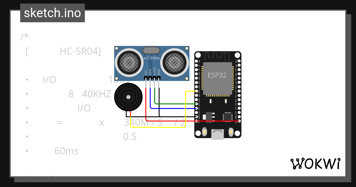 HCSR04(倒車雷達) - Wokwi ESP32, STM32, Arduino Simulator