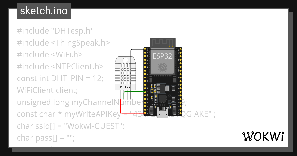 DHT22-Sensor with ThingSpeak - Wokwi ESP32, STM32, Arduino Simulator