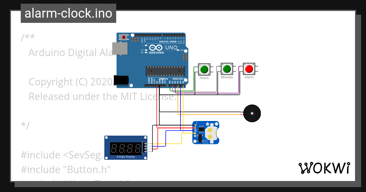 I2c alarm-clock.ino - Wokwi ESP32, STM32, Arduino Simulator