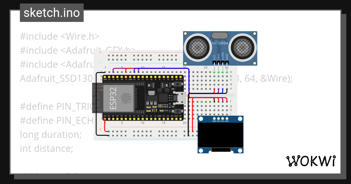 Utltrasonic Oled Display Wokwi Esp32 Stm32 Arduino Simulator 