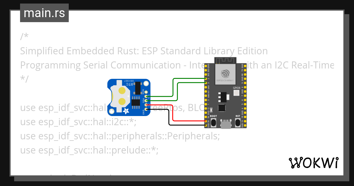 Interacting with I2C RTC App - SER: ESP std - Wokwi ESP32, STM32, Arduino Simulator